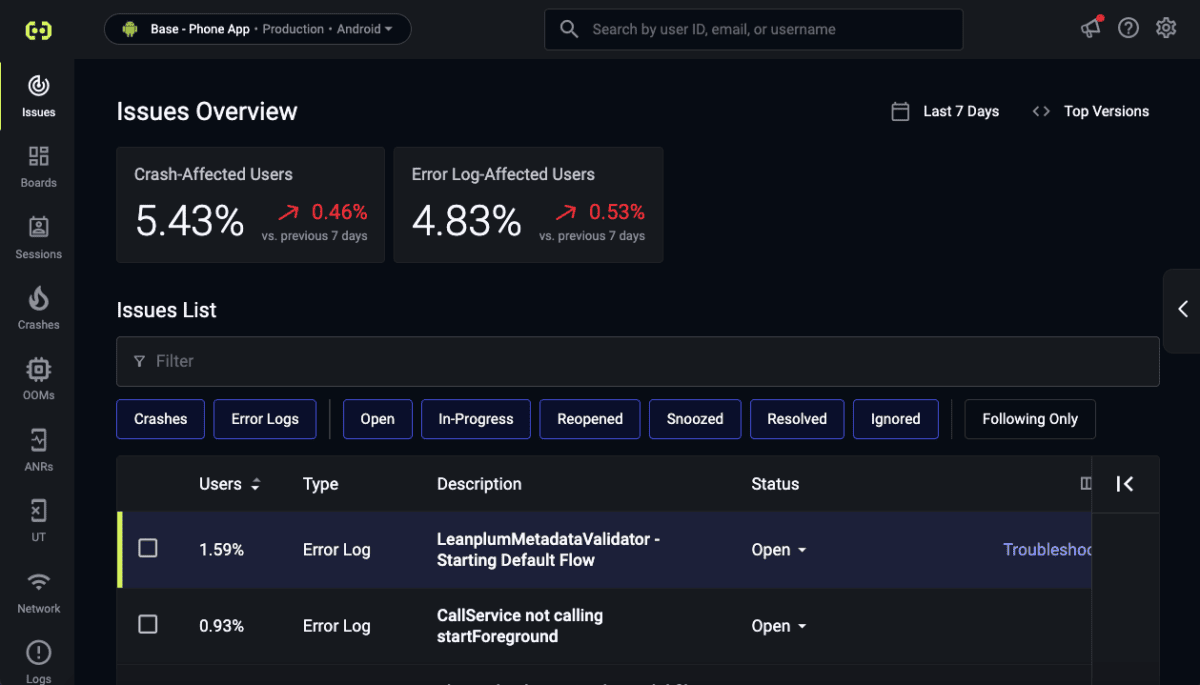 Identify, prioritize, and resolve with Embrace's Issues Dashboard